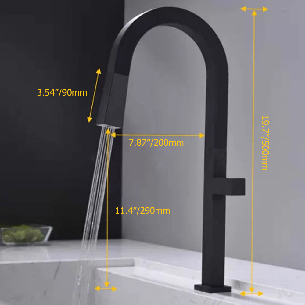 Single Hole Pullout Gooseneck Kitchen Faucet Dual Functions in Black-Homary