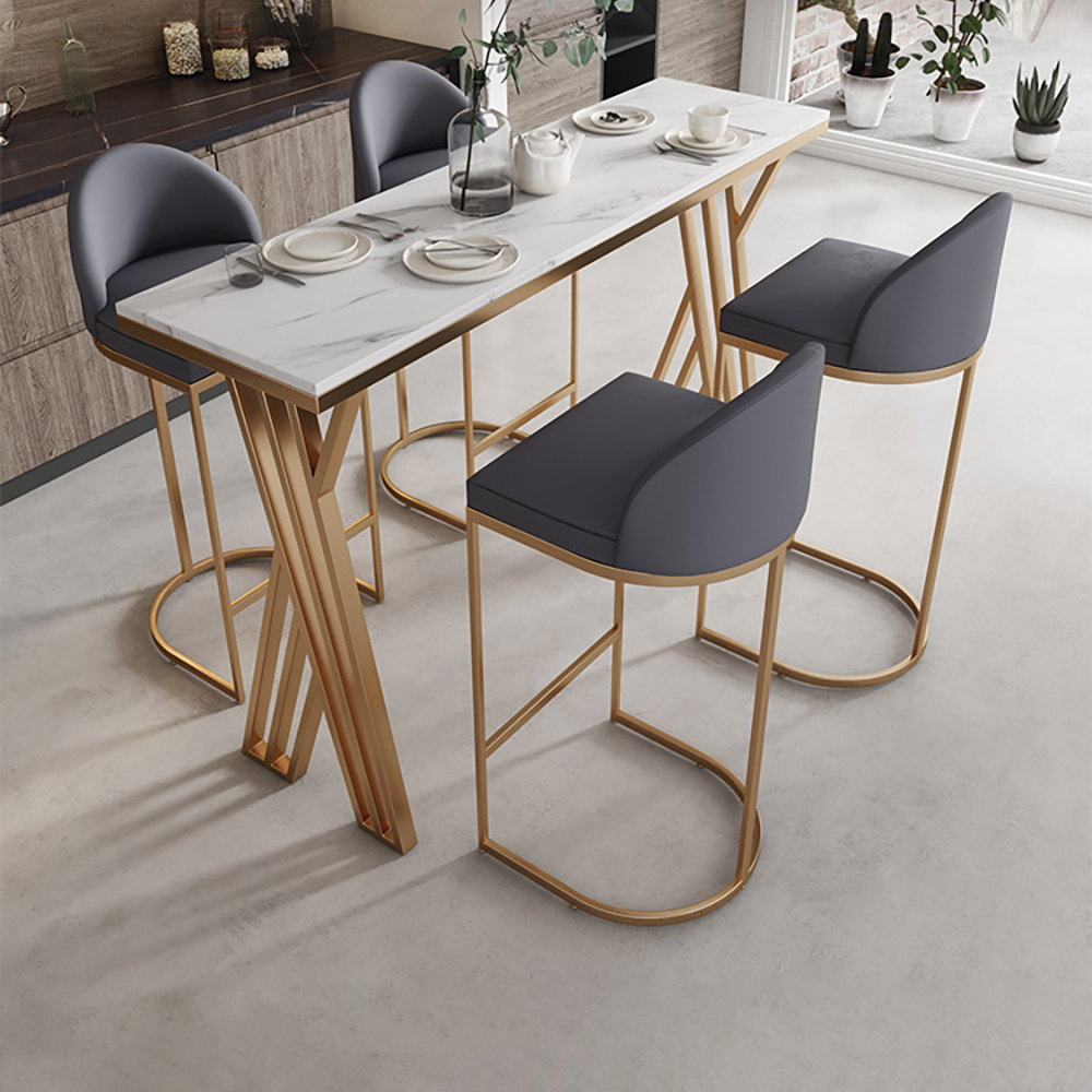 55" Modern High White Bar Table with Golden Double Pedestal - Kitchen ...