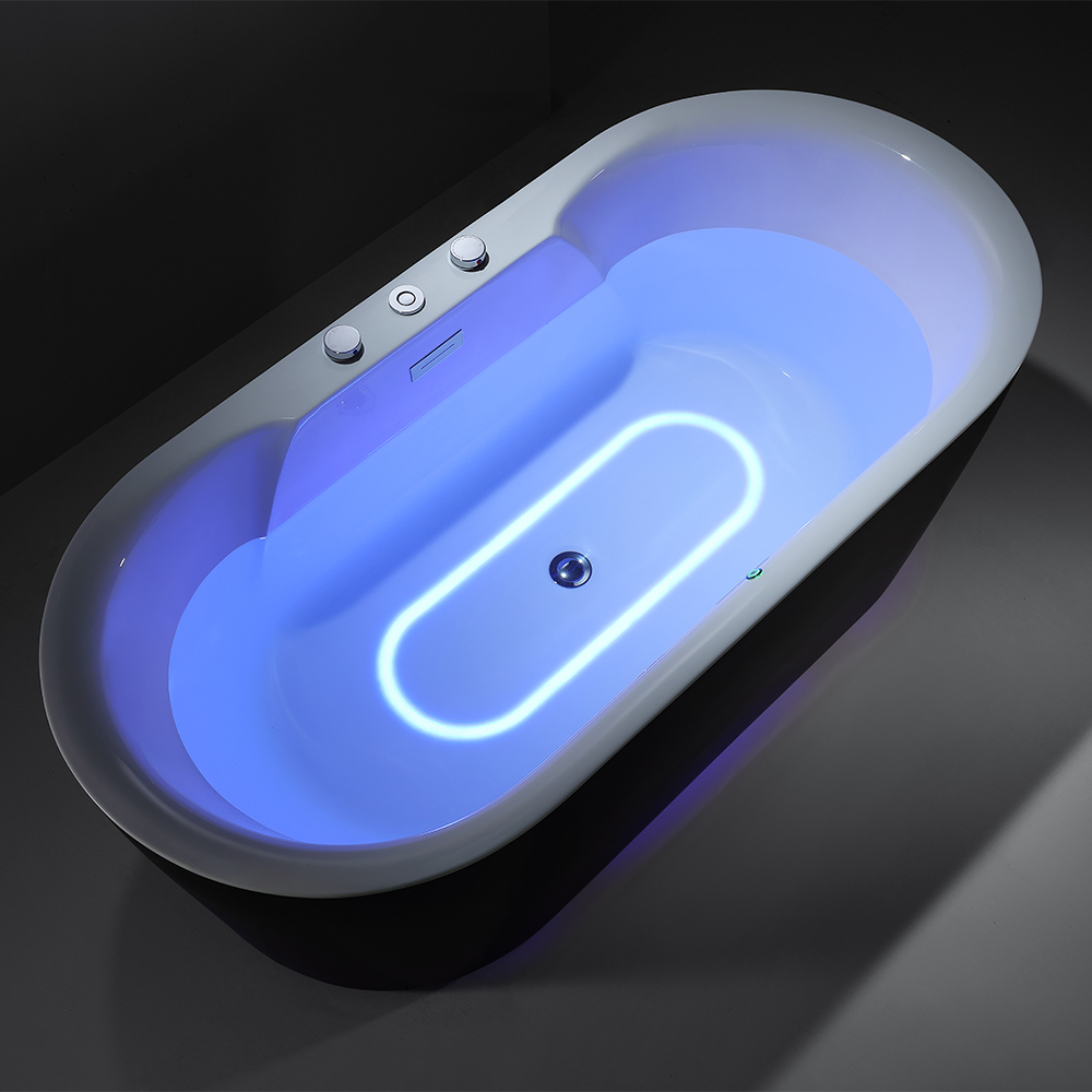 67" LED Acrylic Oval Micro Jets Air Bubble Freestanding Bathtub in ...