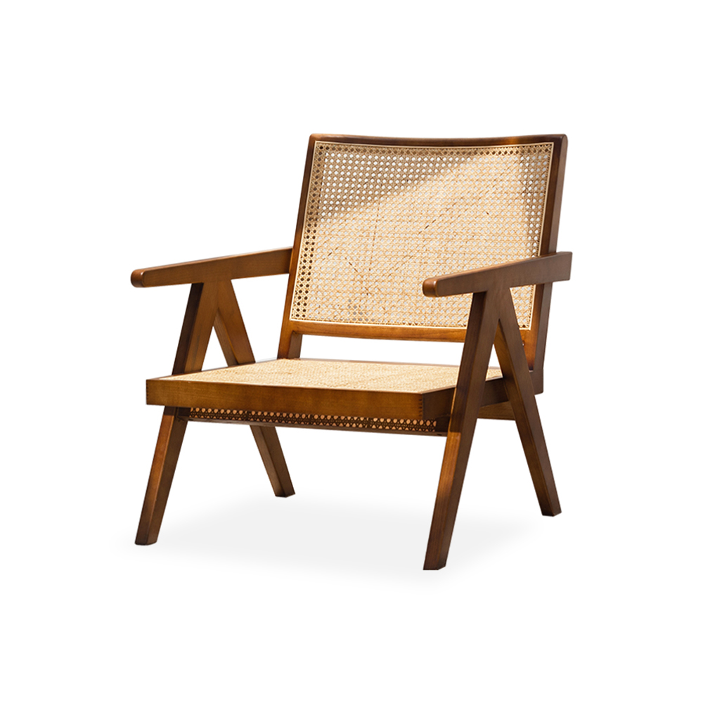 Walnut Contemporary Rattan Upholstered Accent Chair with Solid Wood ...
