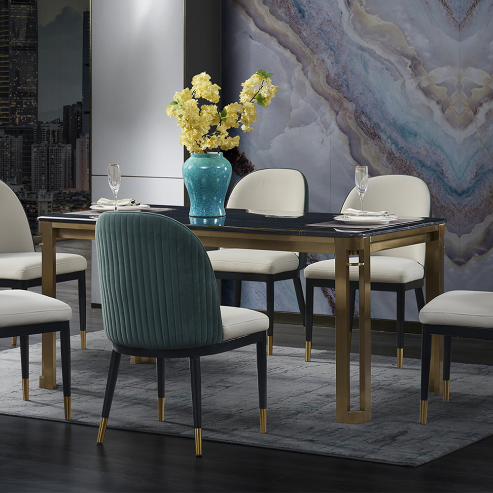 Classic Black Marble Top Dining Table with Stainless Steel Frame in ...