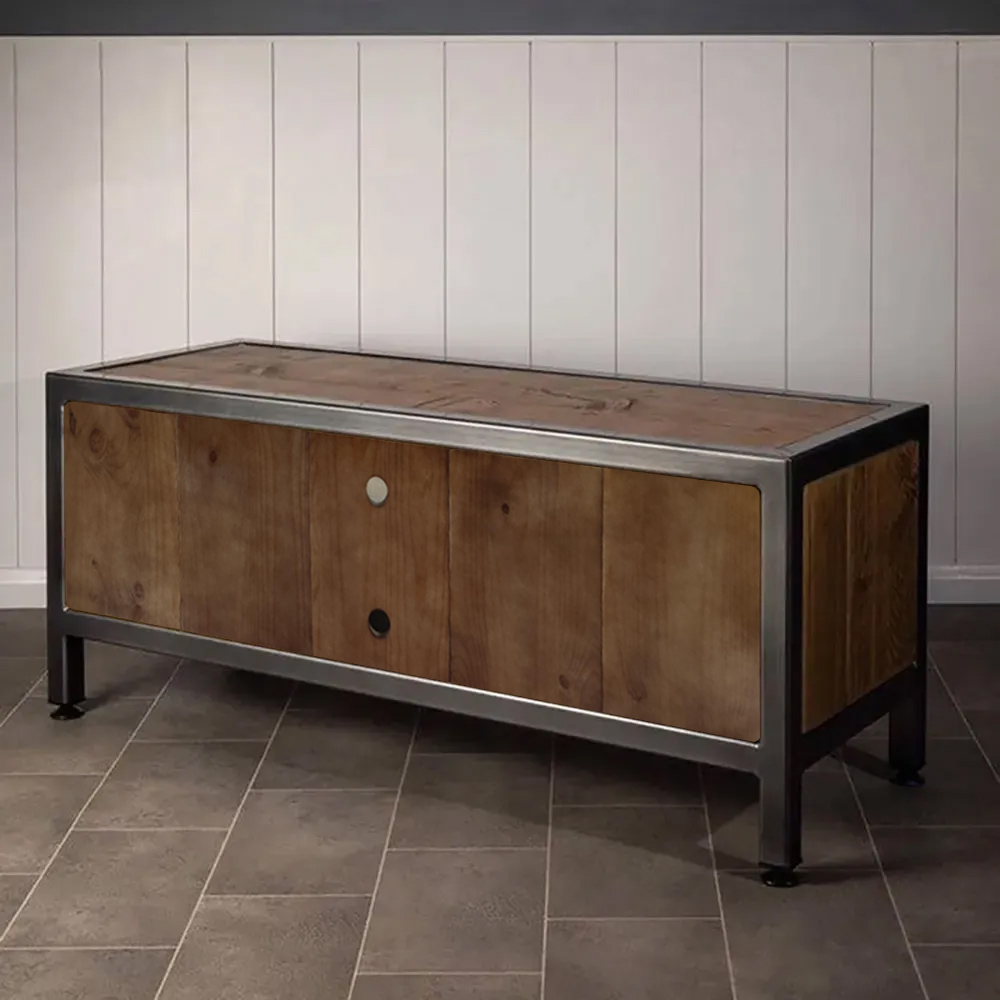 Industrial Loft Black TV Stand Rectangular Metal TV Console with ...