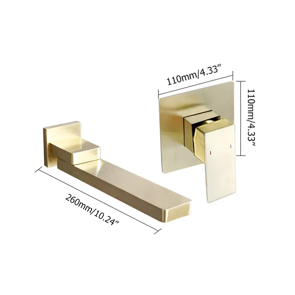 Wall Mount Brushed Gold Single Handle Bathroom Sink Faucet Solid Brass