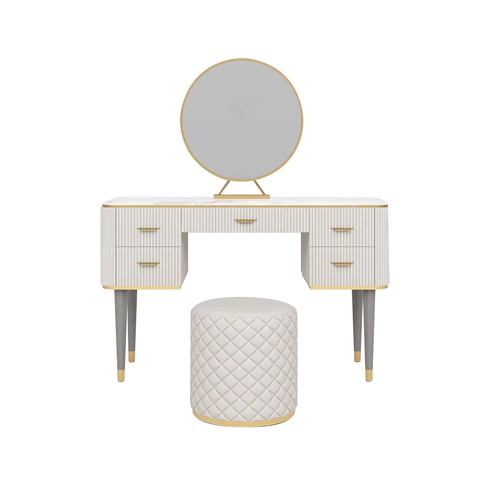 Modern Off White Makeup Vanity Set with Mirror & Stool-Homary