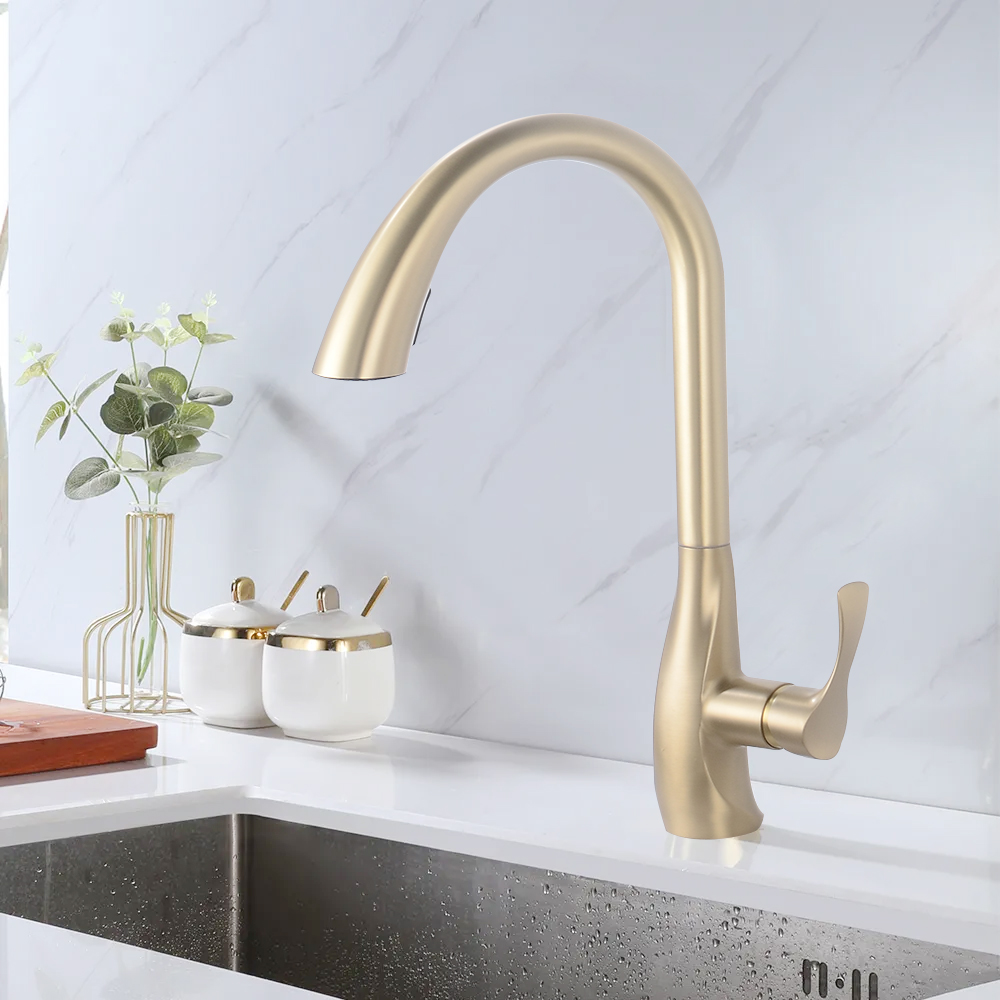 Monobloc Pull-out Kitchen Tap Solid Brass Peacock-shaped-Homary