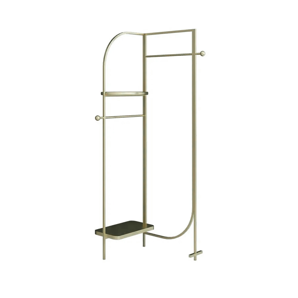 Modern Gold Freestanding Clothes Rack with 2 Shelf and Hanging Rod-Homary