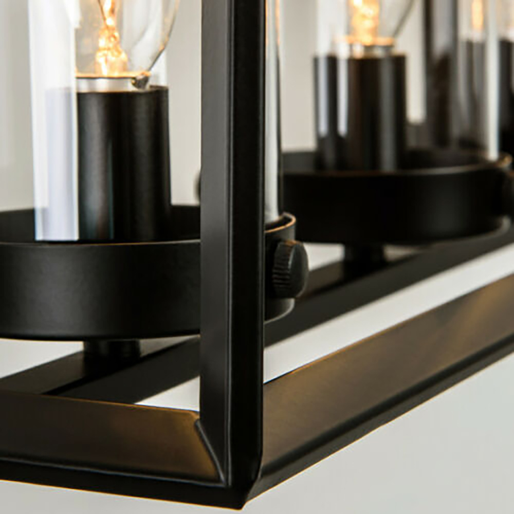 Black Metal Frame 5-Light Kitchen Island Linear Pendant Light Modern ...