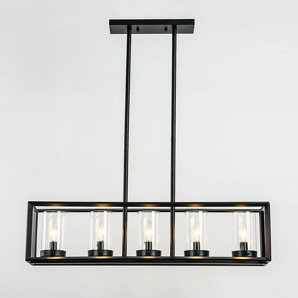 Black Metal Frame 5-Light Kitchen Island Linear Pendant Light Modern ...