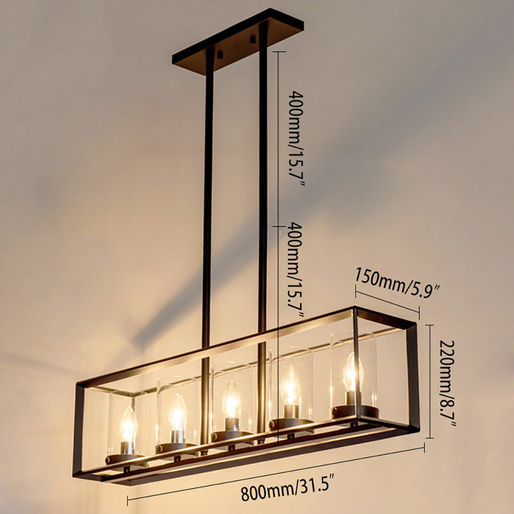 Black Metal Frame 5-Light Kitchen Island Linear Pendant Light Modern ...