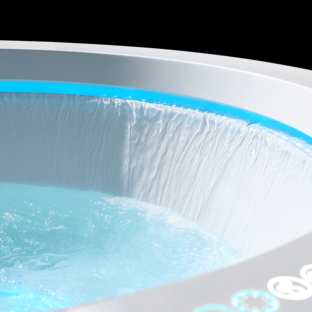 61 Freestanding Led Waterfall Spa Jetted Whirlpool Water Massage Stone Bathtub In White Homary