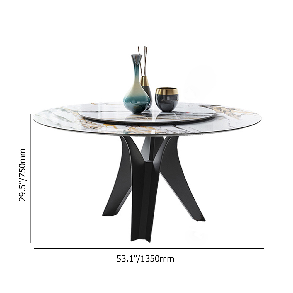 53" White & Black Sintered Stone Top Round Dining Table with Lazy Susan ...
