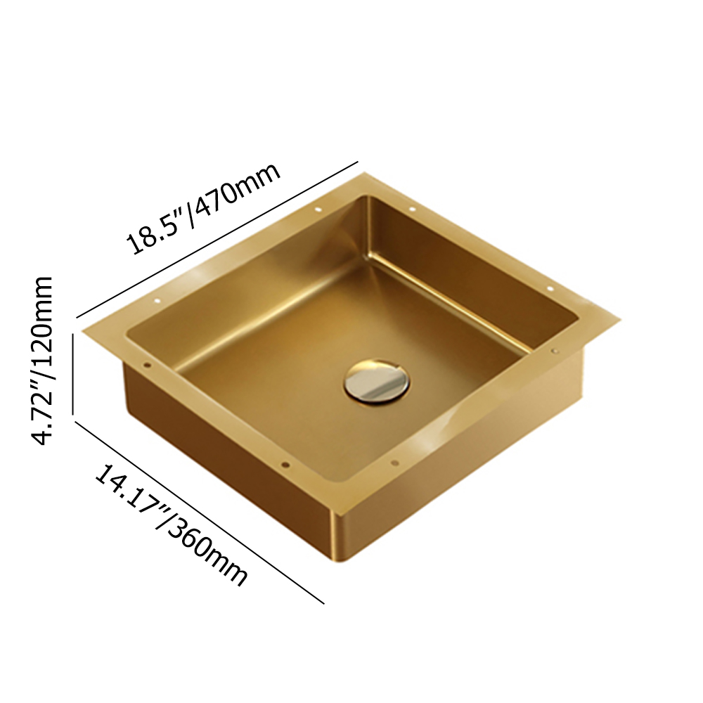 Gold Luxury Stainless Steel Rectangular Sink Undermount Bathroom Wash ...