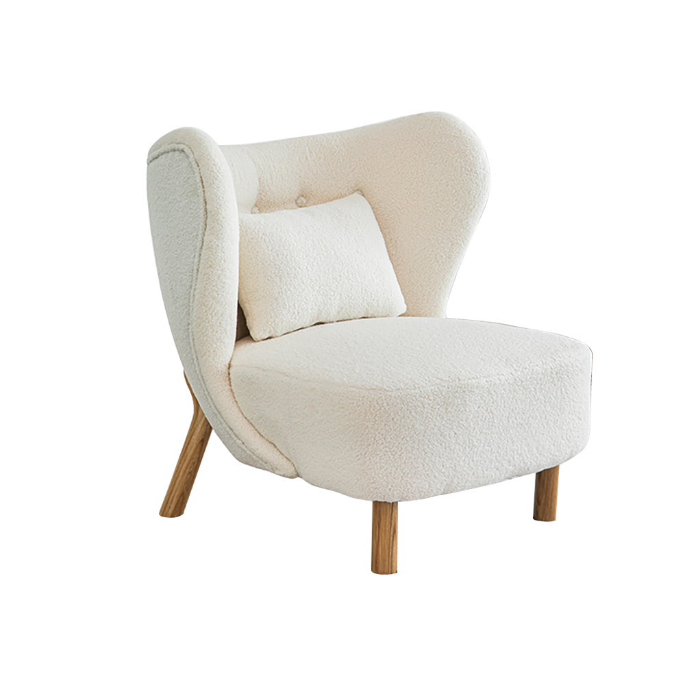 White Lamb Wool Accent Chair Wingback Chair in Wooden Frame-Homary