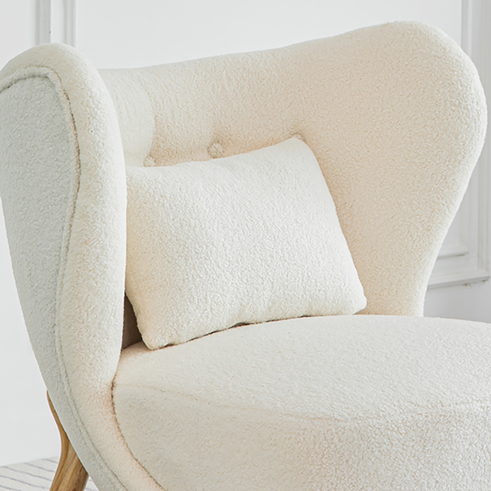 White Lamb Wool Accent Chair Wingback Chair in Wooden Frame-Homary