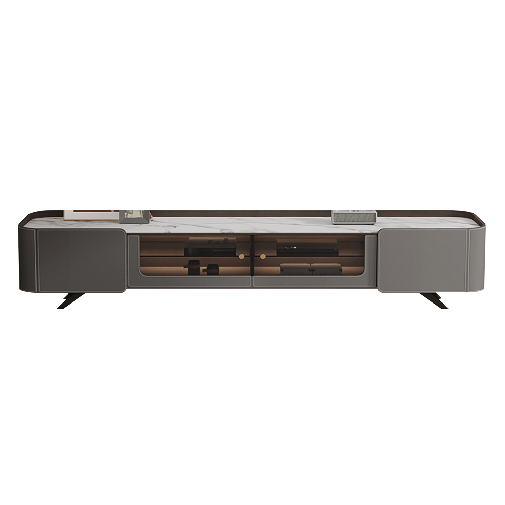 Modern Gray TV Stand with Stone Top & Storage for TVs up to 85 inch-Homary