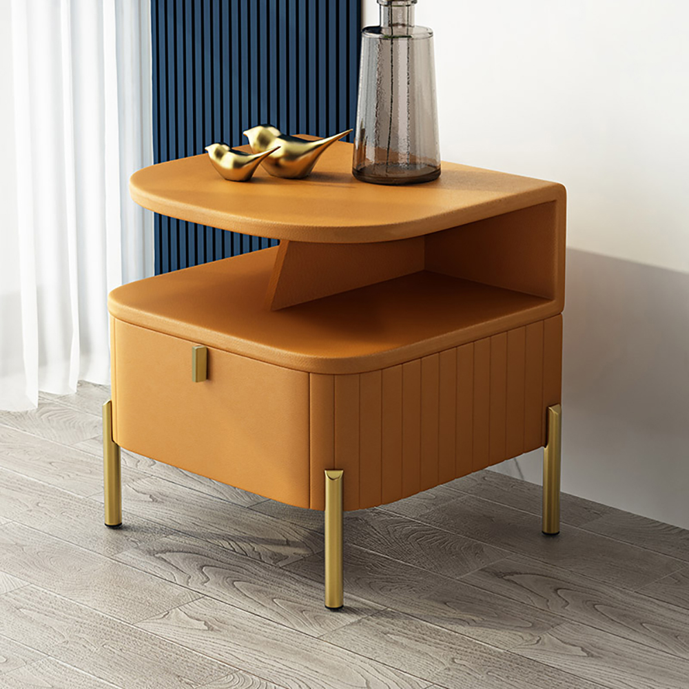 Chic Orange Faux Leather Nightstand Modern Bedside Table with Storage 1 ...