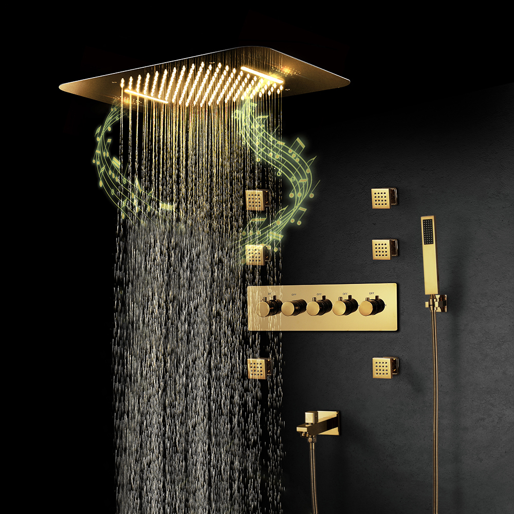 Wall Mounted 23 Thermostatic Shower System In Gold 4 Functions