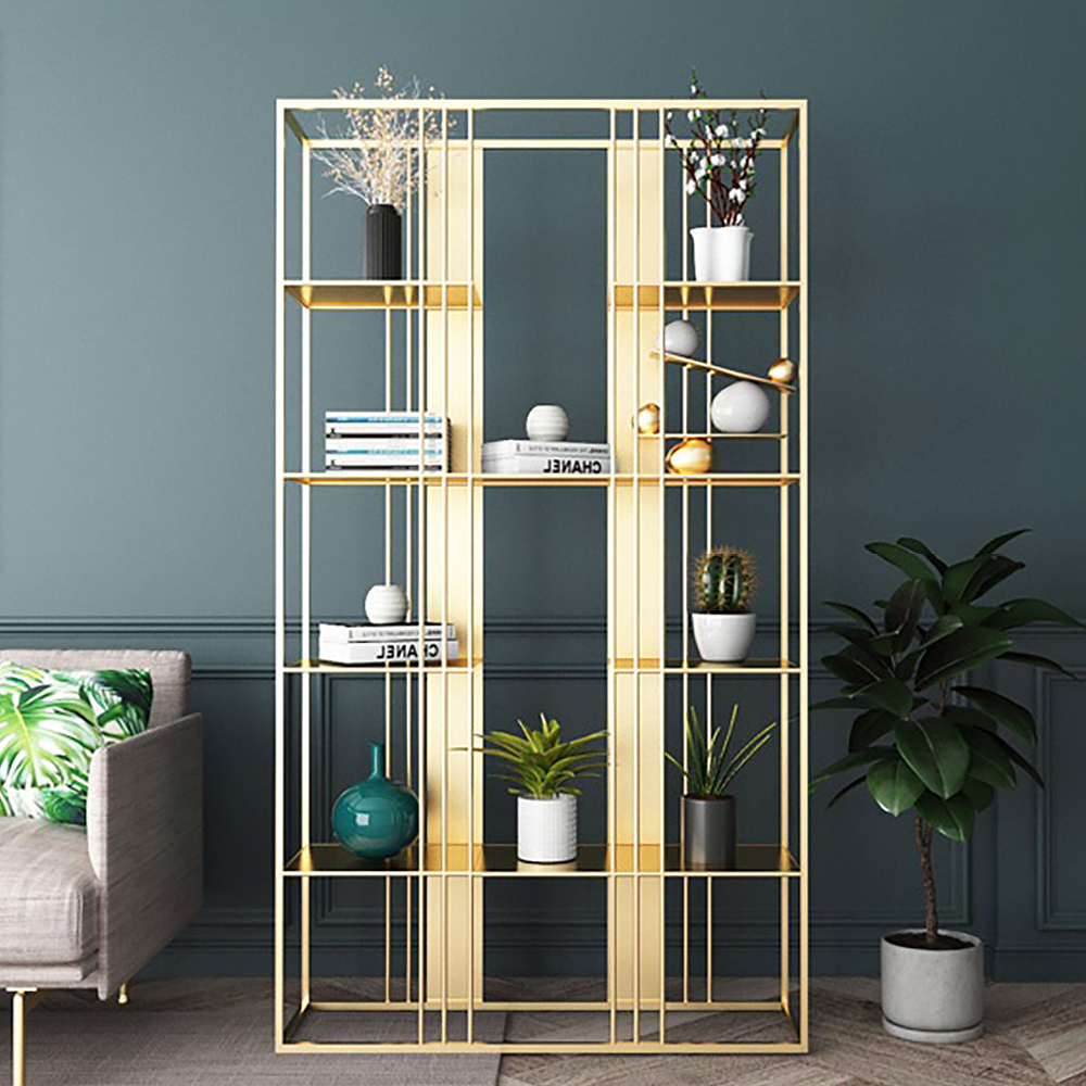 Gold Open Bookshelf 6-Tiered Metal Display Bookcase Decorative Storage ...