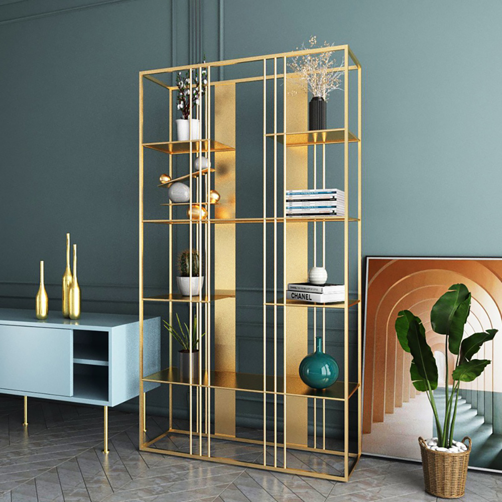 Gold Open Bookshelf 6-Tiered Metal Display Bookcase Decorative Storage ...