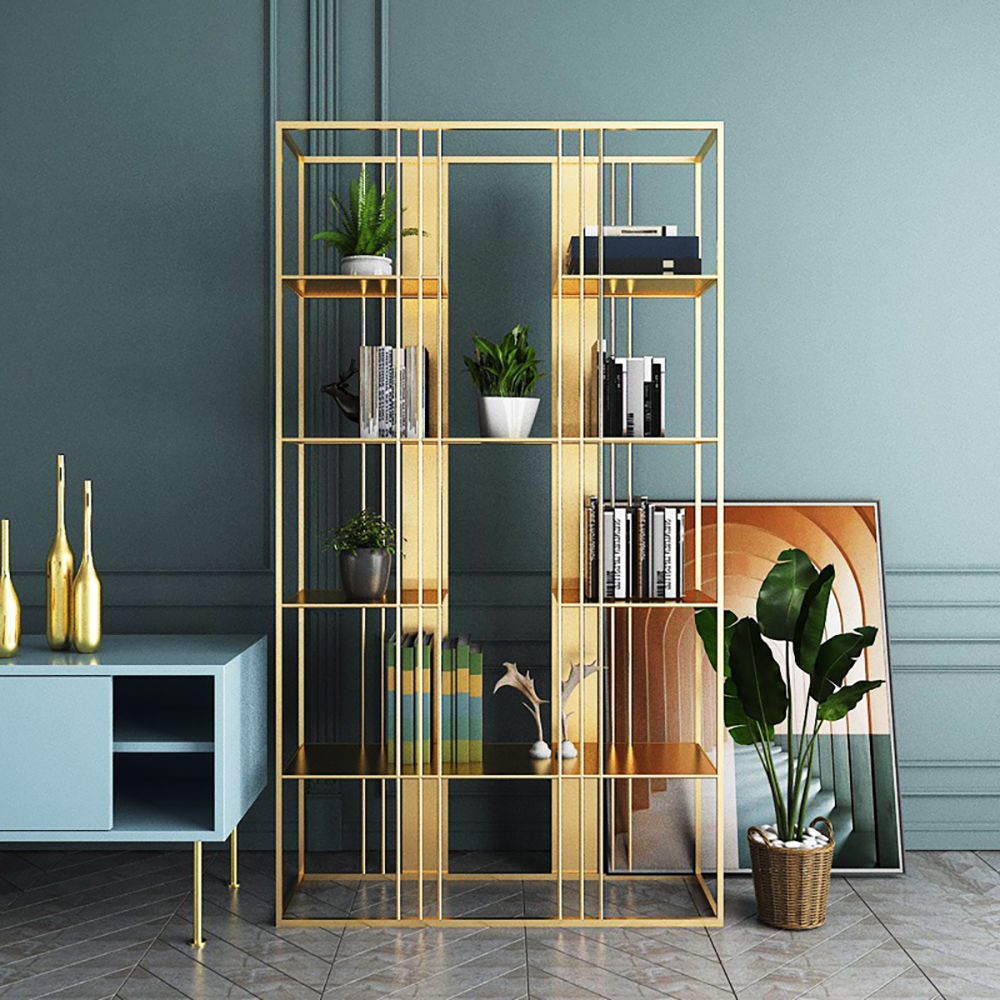 Gold Open Bookshelf 6-Tiered Metal Display Bookcase Decorative Storage ...