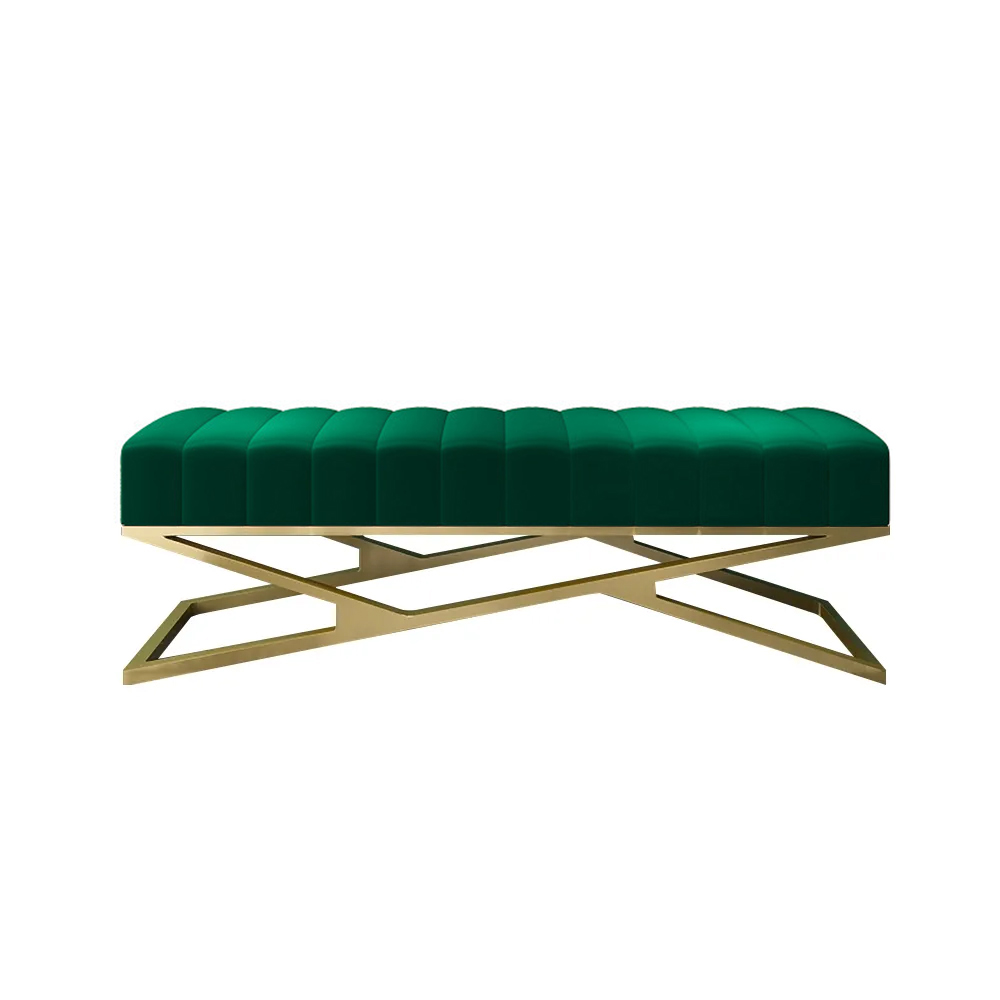 Modern Entryway Bench Green Velvet Upholstered Ottoman Bench in Gold-Homary