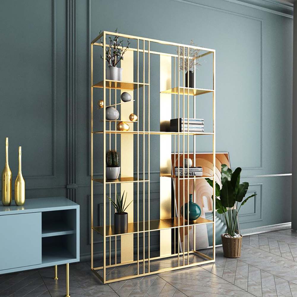 Gold Open Bookshelf 6-Tiered Metal Display Bookcase Decorative Storage ...