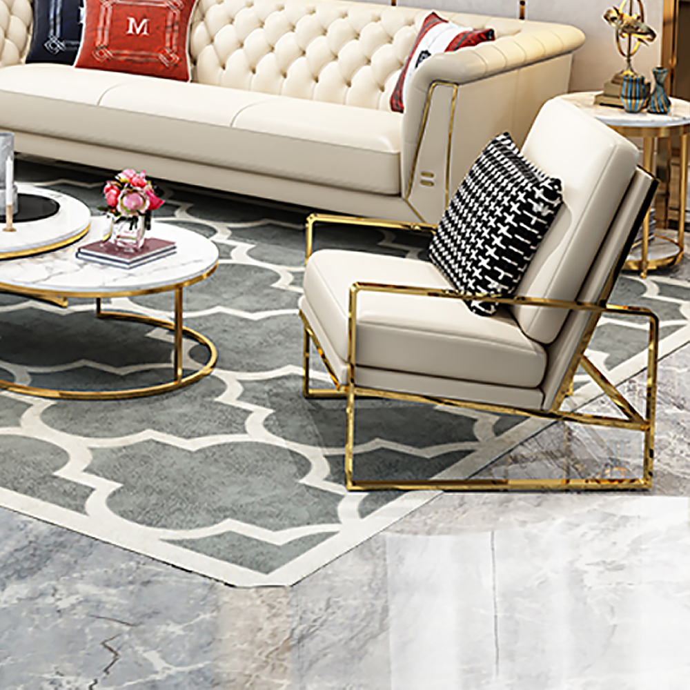 3 Piece Modern Living Room Set Chesterfield Sofa with Chaise in Off ...