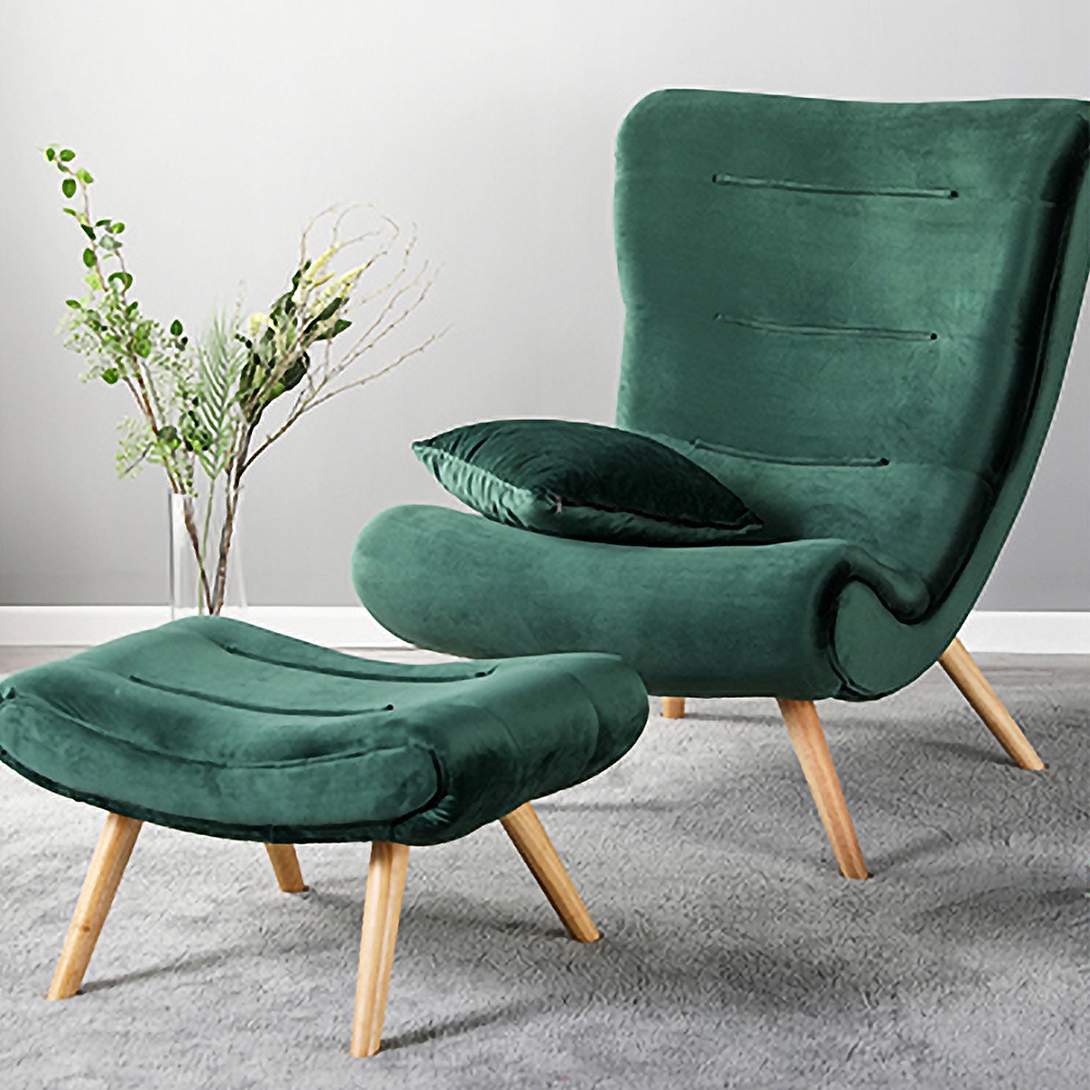 Green Velvet Accent Chair Upholstered Side Chair Oak in Natural Toss ...