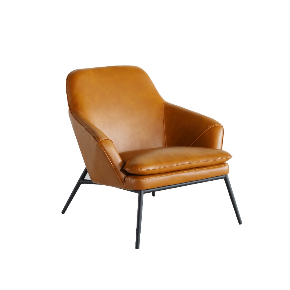 Caramel PU Leather Accent Chair Upholstered Arm Chair Carbon Steel in ...