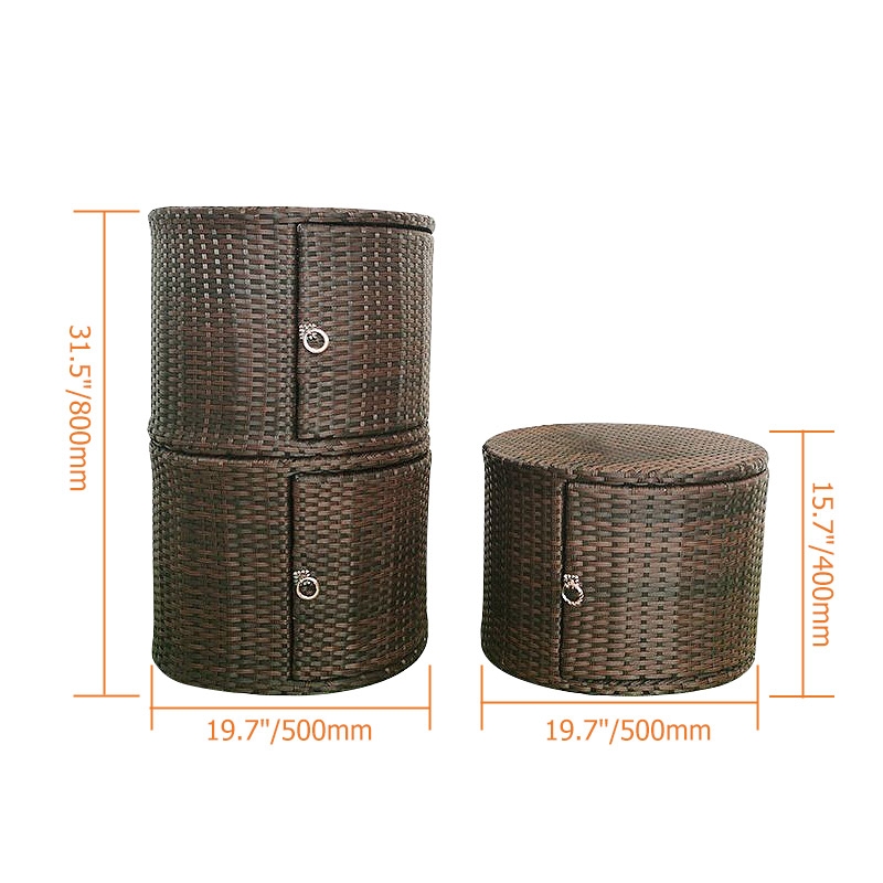 Outdoor Round Side Table with Storage 1-Door Garden Storage Rattan-Homary