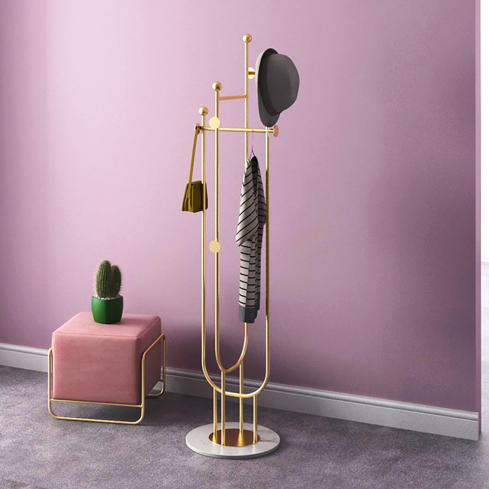 67" Simple Gold Clothing Rack with Hanging and Hook Faux Marble-Homary