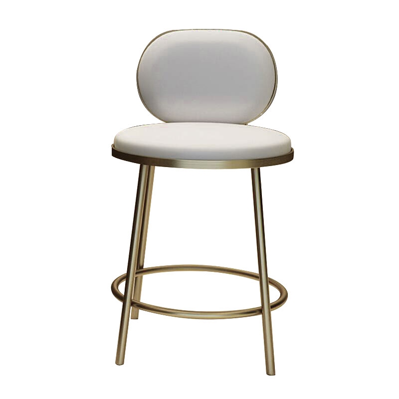Modern Beige Faux Leather Upholstery Round Counter Stool with Back-Homary