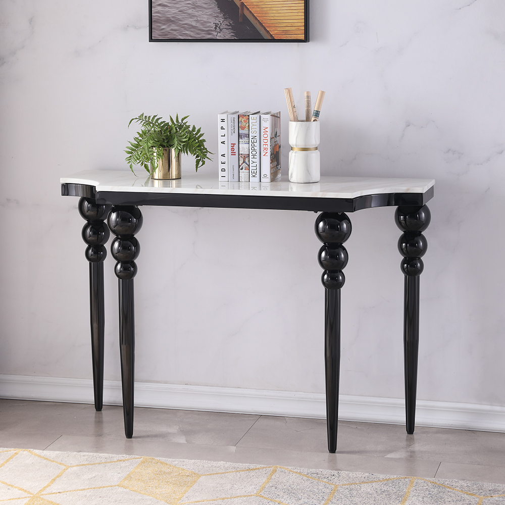 47.2" White Marble Console Table Narrow Entryway Table Stainless Steel ...