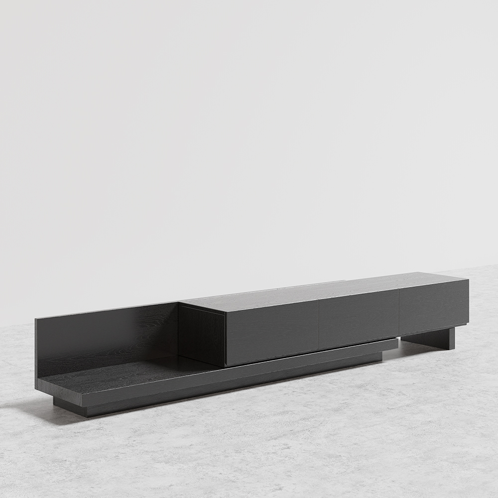 Kayla Rectangle Wood Extendable TV Stand Black Media Console with 3 ...