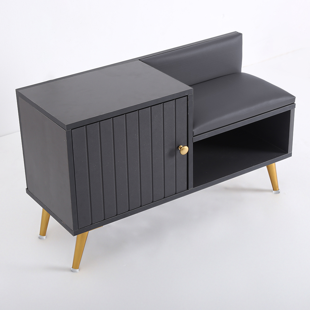 Gray Modern Shoe Rack Bench Entryway Storage Bench Cabinet with Door-Homary