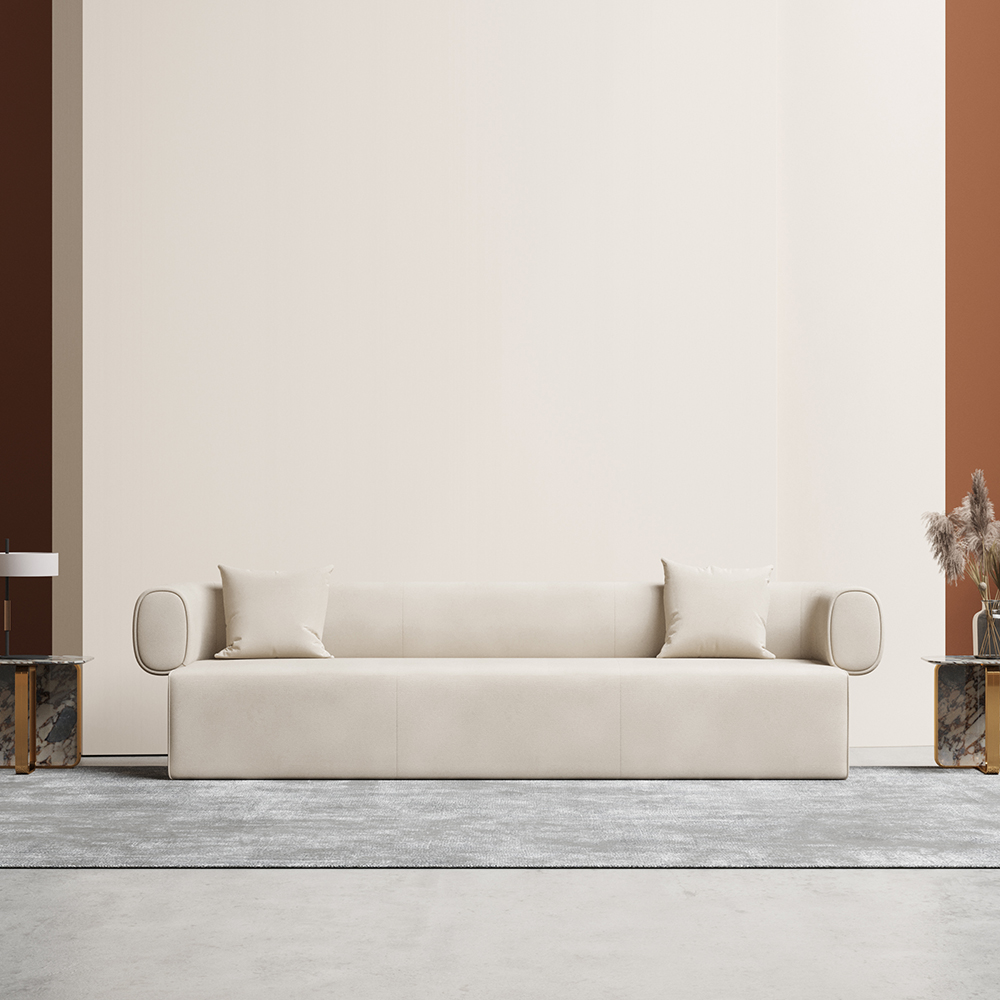 118" Modern Off-White Leath-Aire Upholstered 4-Seater Sofa Low Back ...