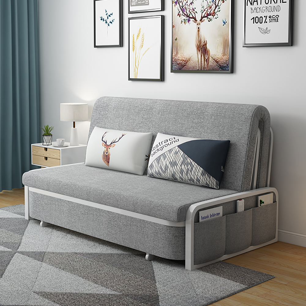 Modern Light Grey Cotton Linen Upholstered Convertible Sofa Bed with ...