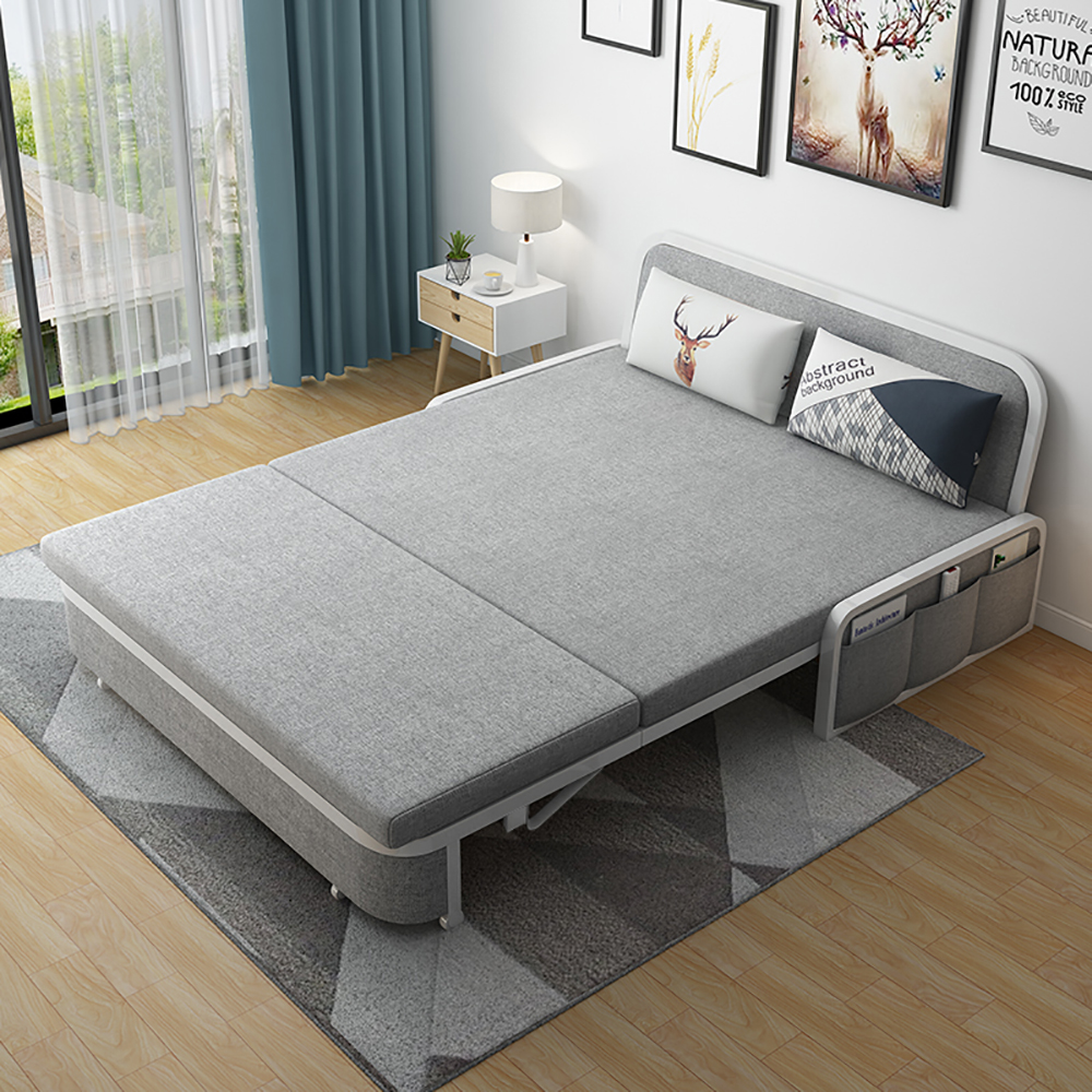Modern Light Grey Cotton Linen Upholstered Convertible Sofa Bed with ...