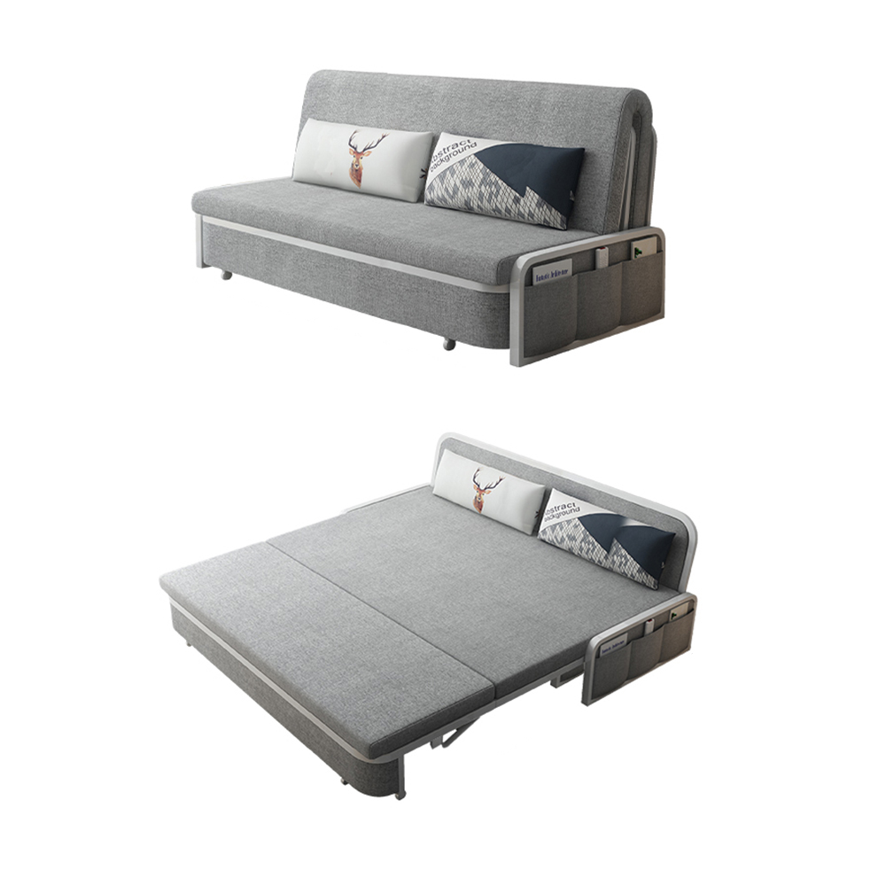 Modern Light Grey Cotton Linen Upholstered Convertible Sofa Bed with ...