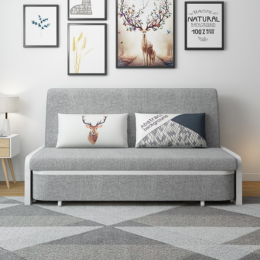 Modern Light Grey Cotton Linen Upholstered Convertible Sofa Bed with ...