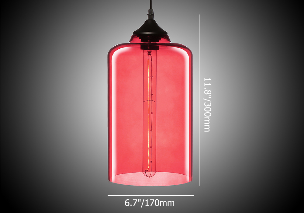 Single Edison Bulb Glass Pendant Light Red Cylinder Shape-Homary