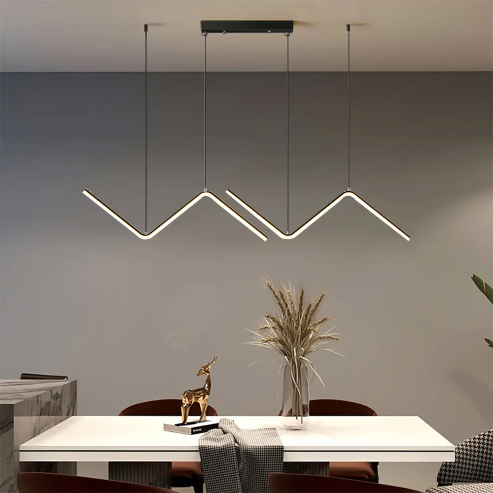 Modern LED Island Light 2-Light Black Kitchen Linear Pendant Light-Homary