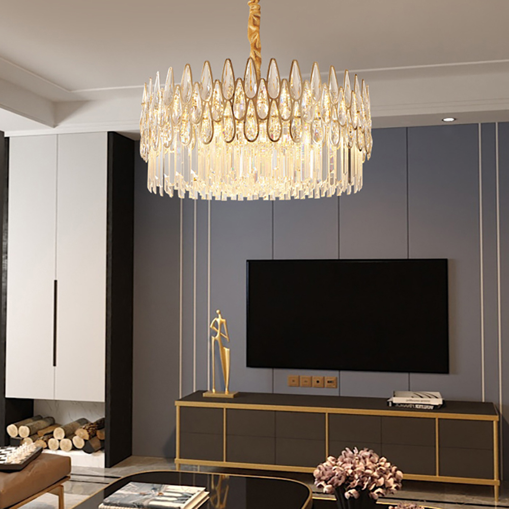 Modern Gold 14-Light Crystal Chandelier with Adjustable Chain-Homary