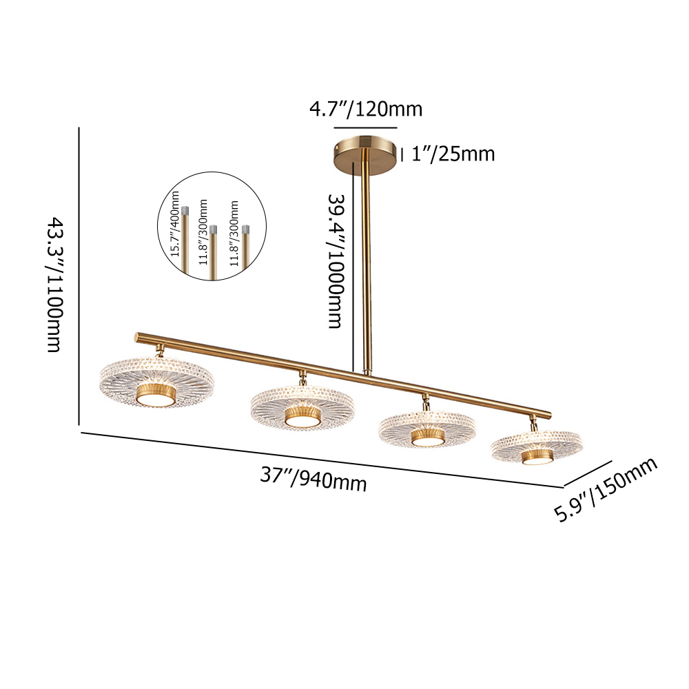 Modern Gold Linear LED 4-Light Kitchen Island Light for Dining Room-Homary