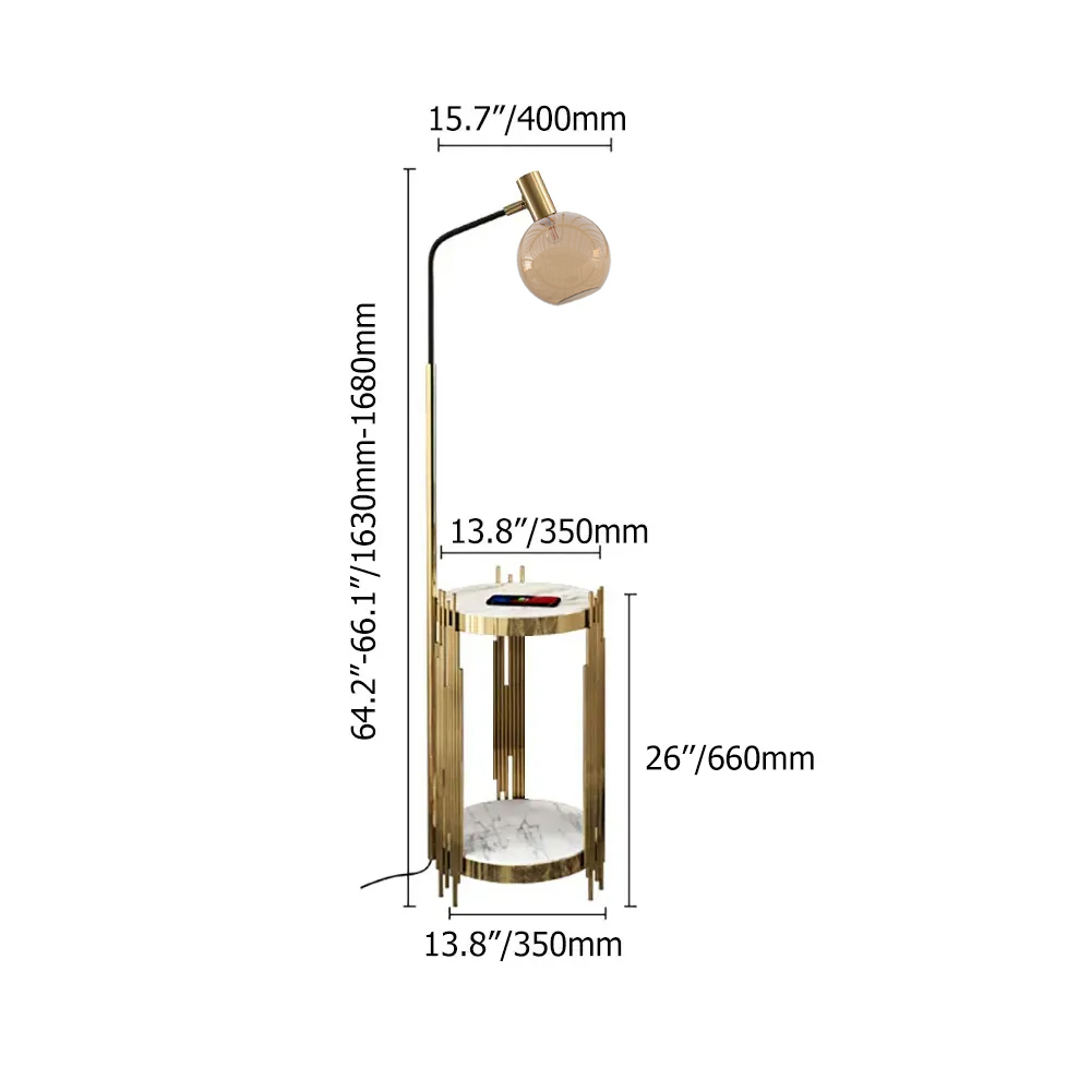 Modern Floor Lamp End Table with Glass Shade, Wireless Charger & USB ...