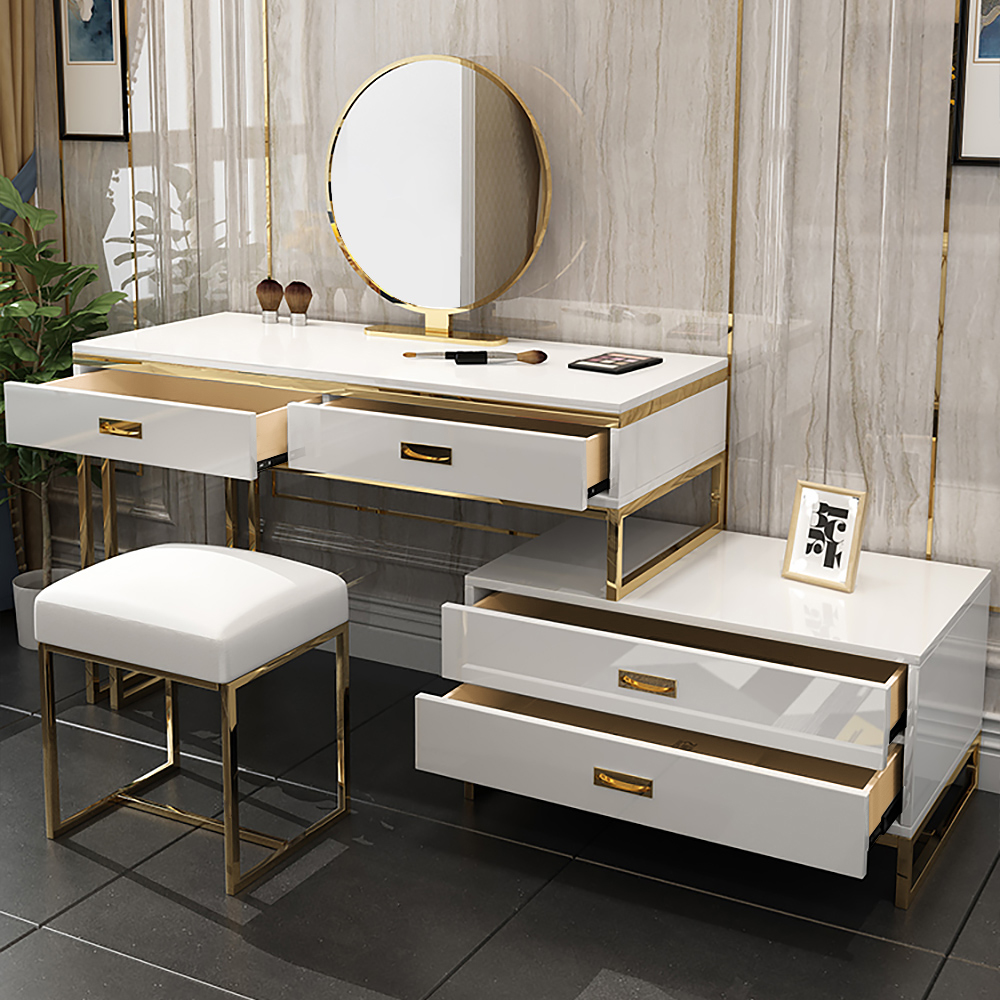 Modern White Makeup Vanity Expandable Dressing Table with Cabinet ...