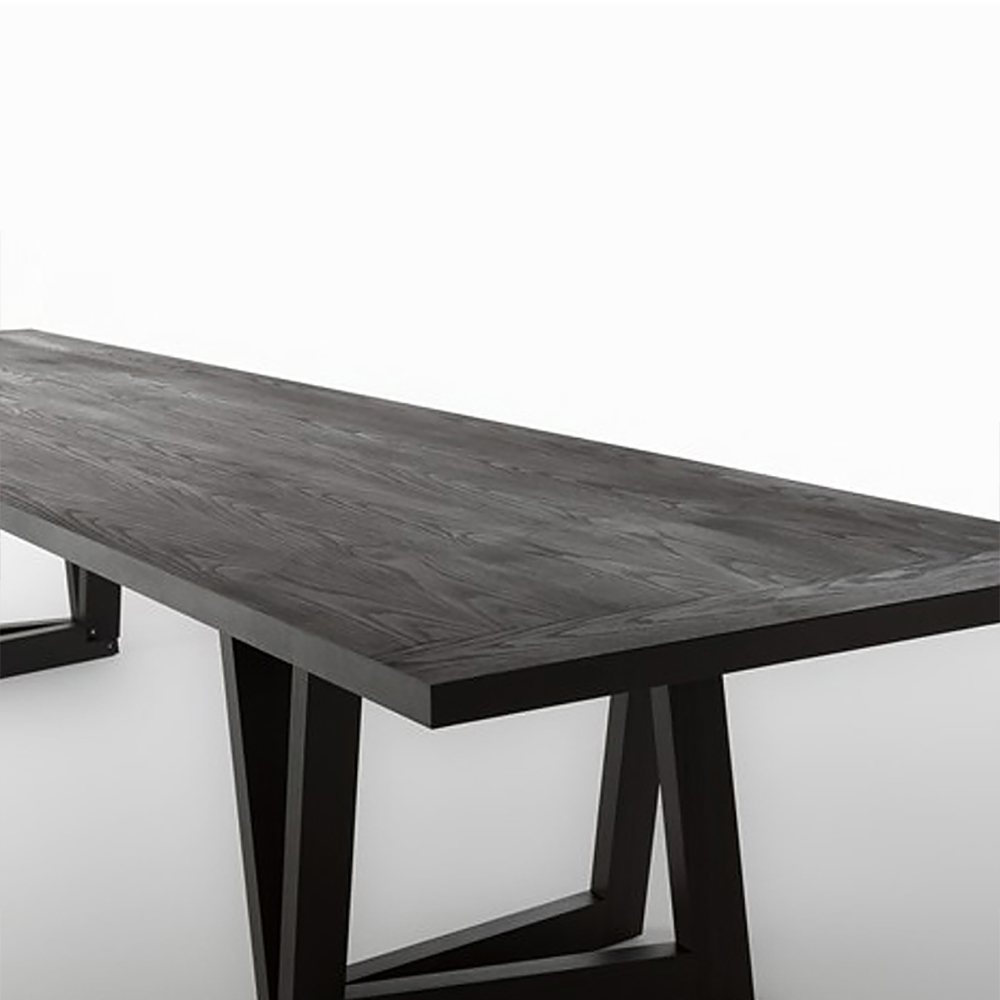 63" Rectangular Dining Table Black Solid Wood Table Top Square Metal ...