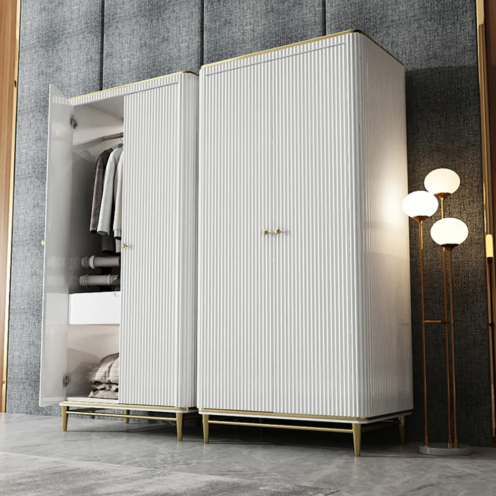 78.7" Modern Light Luxurious Style Wardrobe with Multi-storage in White ...