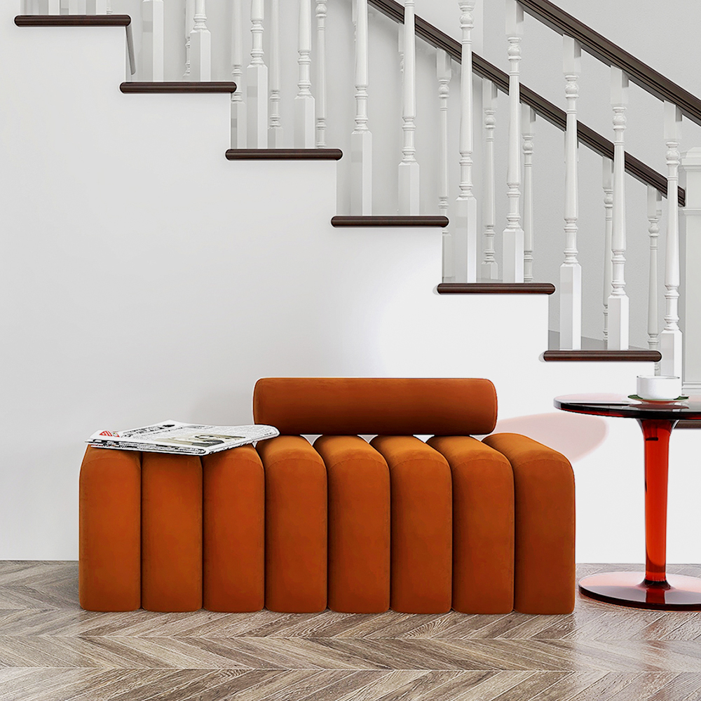 Modern Line Tufted Bench Upholstered Bench with Round Back Bronze-Homary