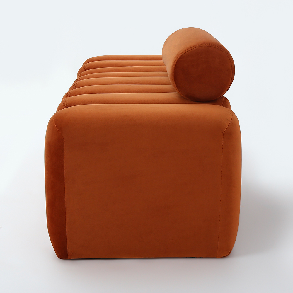 Modern Line Tufted Bench Upholstered Bench with Round Back Bronze-Homary